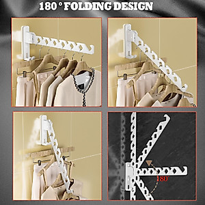 Dr.DJ Wall Mount Coat Hanger Holder White Clothes Drying Organizer Rack Garment Hooks Aluminium Retractable Folding Indoor Wall Mounted Hanger Space Saver for Laundry Room Bedroom White 2Pack