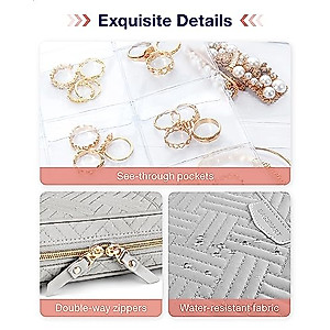 BAGSMART Jewelry Travel Organizer Case for Home Jewelry Organizer Storage Ring Binder Clear Bags Zipper Rolls Pouch for Necklaces, Earrings, Rings, Bracelets, Grey