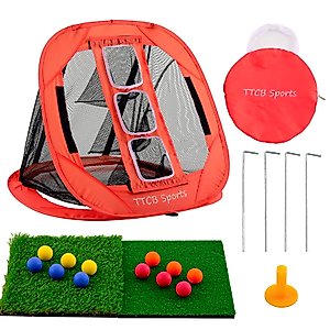 Pop Up Golf Chipping Net, Chipping Net Golf Target Removable, 1 Golf Net with 2 Hitting Mats and 16 Training Balls, Indoor/Outdoor Golf Training Equipment, Golf Gifts for Men And Womens