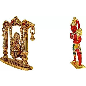 Metal Lord Ganesha On Swing Jhula Statue God Ganesh Lord Hanuman Bajrang Bali for Car Dashboard & Gift Decorative Showpiece 7 cm Pack of 2 Pcs