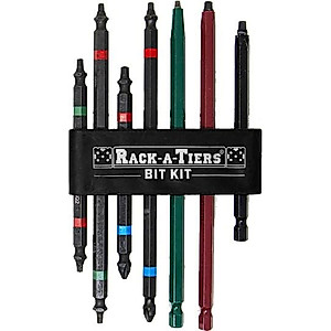 Rack-A-Tiers Rough-In Bit Kit - 7 pcs Driver Bit Set, Electrical Bits, Double Ended Impact Bits, Electrician Drill Bit Kit, Electrical Rough-In Impact Bits (Rough-In Kit) (72711)
