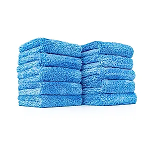 The Rag Company - The Eaglet 500 (10-Pack) Professional Korean 70/30 Blend; Super Plush Microfiber Detailing Towels; Perfect for Wheels, Mirrors, and More; 500GSM; 8in x 8in, Blue