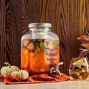 JoyJolt 1-Gallon Drink Dispenser. Glass Beverage Dispenser with Spigot plus Ice Cylinder and Fruit Infuser! Water Dispenser, Lemonade Stand, Punch Bowl, Juice Container - Drink Dispensers for Parties