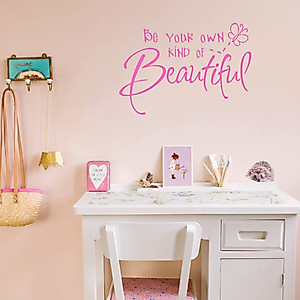 Be Your Own Kind of Beautiful Wall Stickers Quote, CUNYA DIY Vinyl Butterfly Decal Wallpaper Wall Decor for Bedroom Teen Girl Home Decoration (Pink)