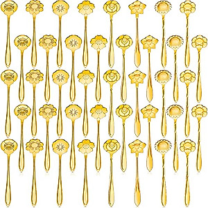 40 Pcs Flower Dessert Spoons Stainless Steel Sugar Spoon Stirring Coffee Spoons Small Tea Spoons Cafe Bar Spoon Cute Coffee Teaspoon Mini Tableware for Demitasse Espresso, 8 Styles (Gold)