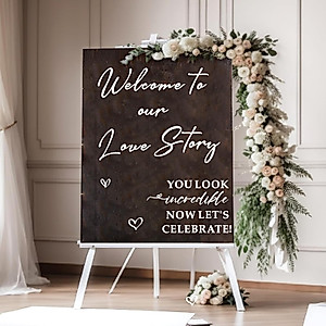 Wedding Welcome Signs Wedding Stickers Welcome to Our Love Story Sign Decals Selfie Mirror Decals for Wedding Party Borad Just Married Sign for Wedding Signage Mr and Mrs Decals Reception Decor(White)