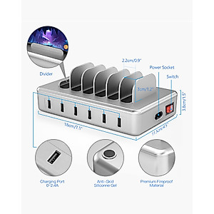 Charging Station for Multiple Devices - 6 Port Fast Charging Station for iPhone iPad Android and Tablet - Multi Charging Station - Phone Charging Station with 6 Mixed Cables Included(UL Certified)