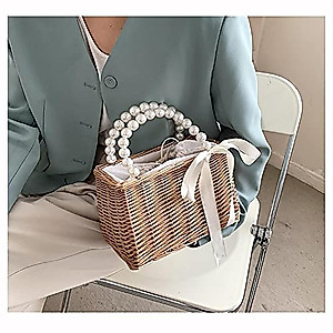 CHUWUJU Fashion Straw Bags for Women Beach Rattan Woven Tote Handbags Ladies Summer Top-Handle Bags Hobo Purse with Pearl Ornaments