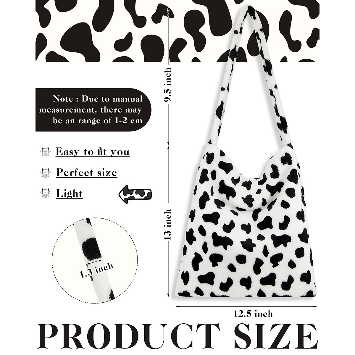 Fluffy Shoulder Bag Flower Cow Plush Underarm Handbag Bag Fluffy Purse Small Clutch Bag for Women Autumn Winter (White and Black, Shoulder Bag)