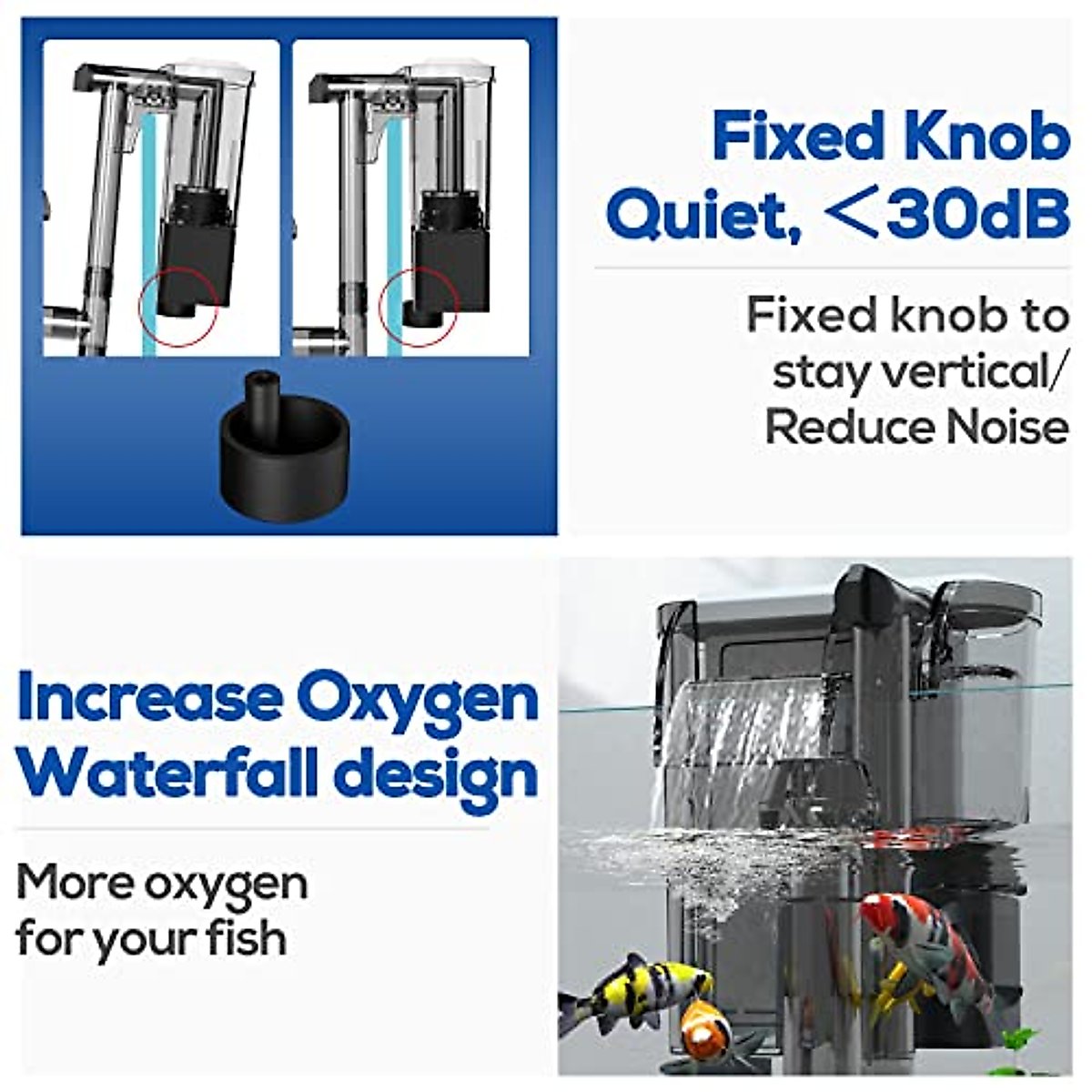 LAQUAL 5-10 Gallon Aquarium Filter with Surface Skimmer, Small Quiet Fish Tank Filter, 3-Layer Filtration & Adjustable Water Flow, Waterfall Design for Increasing Oxygen, Hang on Back Filter
