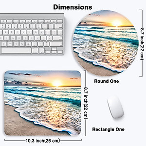 Mouse Pad, Square and Round Mouse Pads, 2 Pack,10.3 x 8.7 inch and Dia 8.7 inch, Cute Small Mousepad, Stitched Edge Mouse Pads for Desk, Gaming Mouse Mat for Computer Laptop Office -Sunrise Beach