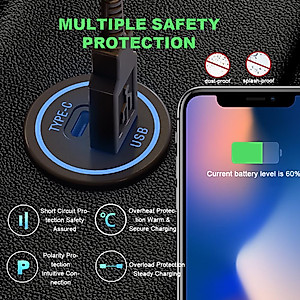 DAMAVO YM1218 USB Type C 28W Fast charger Waterproof with Cap Type C USB Car Charger Socket 9V-36V for Car, Boat, Golf Cart, Bus, RV, Golf, Automotive Marine ATV Truck