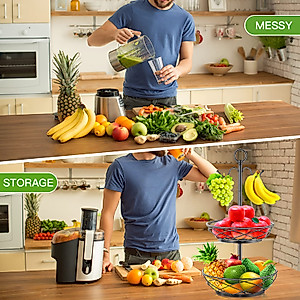 PT COVER Fruit Basket - 2 Tier Fruit Bowl with Banana Hanger for Kitchen Counter Fruit Holder - Elegant Black