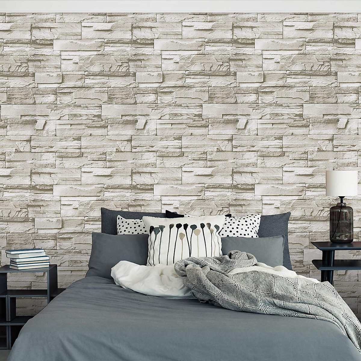 WENMER Beige Stone Peel and Stick Wallpaper 17.7" x 118" 3D Wallpaper Faux Brick Wallpaper Textured Stone Wall Paper Brick Self Adhesive Removable Wallpaper for Kitchen Backsplash Walls