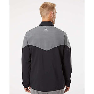 adidas Mens Heather Chevron Quarter-Zip Wind Pullover, M, Black/Black Heather