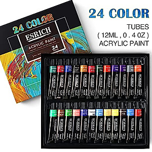 ESRICH Acrylic Paint Canvas Set,42 Piece Professional Premium Paint Kit with 1 Wood Easel,24Colors,10 Brushes,6 Canvases, Painting Supplies Kit for Kids,Students, Artists and Beginner