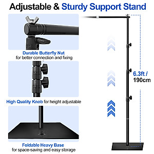 EMART Backdrop Stand, 6.3x10.2 ft Adjustable Photo Background Pipe and Drape Photography Kit with Heavy Duty Metal Base for Parties, Wedding, Video Studio, Birthday - Black