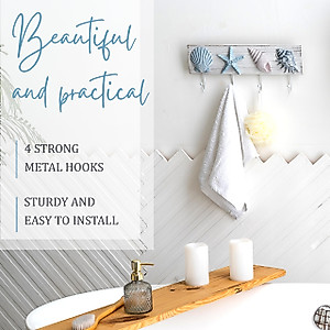 TideAndTales Beach Bathroom Decor 3D Seashell Wall Hooks Towel Rack for Coastal Bathroom, Bedroom or Kitchen - Shells and Starfish Beach Decorations for Home - Ocean Theme Beach House Decor