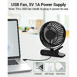 GEHEN 3-Speed Clip-On Fan with Sturdy Clamp & Strong Airflow, USB-Powered for Easy Cooling, Ultra-Quiet Operation Ideal for Bedroom, Office, & Stroller Use