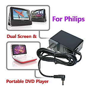 EDO Tech AC Wall Charger Power Adapter for 7 8 9 10 Inch Philips Portable Dual Screen DVD Player Pd9000 Pd9016 Pd9012 Pd9030 Pet702p/17 (6.5 Ft Long Cord)