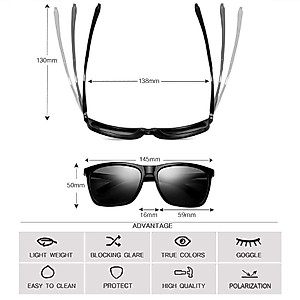 Polarized Sunglasses for Men Aluminum Mens Sunglasses Driving Rectangular Sun Glasses For Men/Women (Grey Lens/Matte Black Frame)