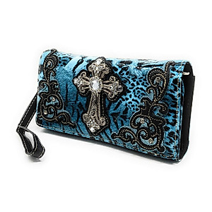 Premium Rhinestone Cross Buckle Leopard Concealed Carry Handbag with Matching Wallets in 2 colors (Pink buckle wallet only)