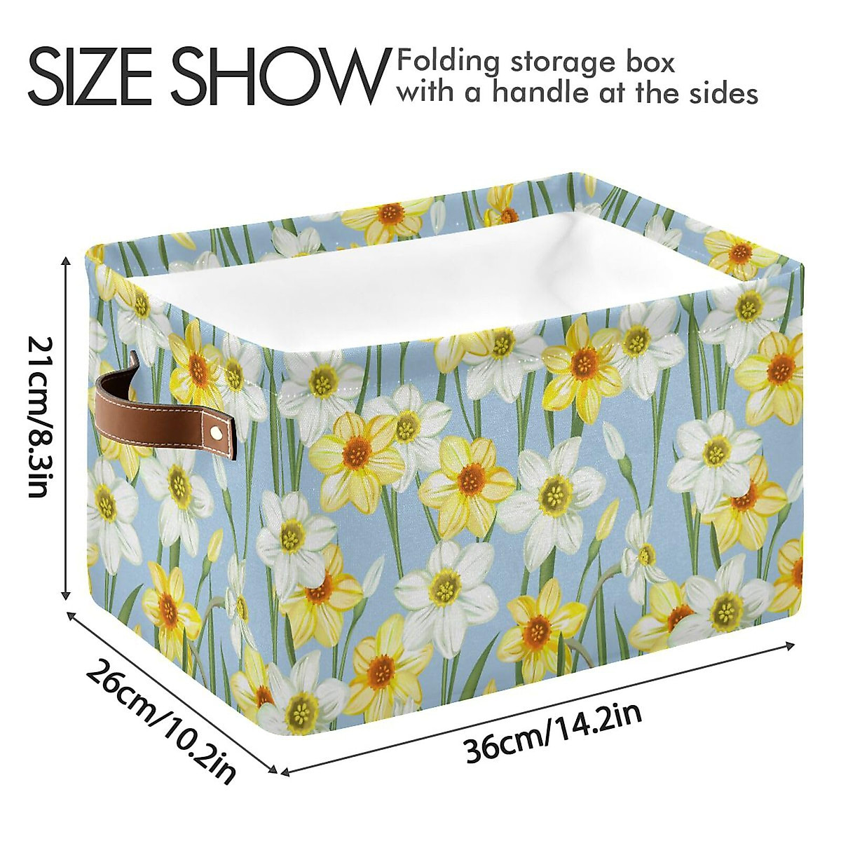 Takiito Storage Basket for Organizing Shelves, Daffodil Flowers Fabric Storage Bin with Handles for Books Toys Closet, 1 Pack