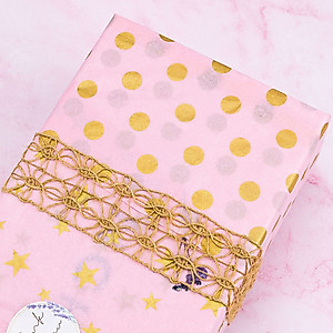 MR FIVE Pink Gold Polka Dot Tissue Paper Bulk,20" x 28",Gift Wrapping Tissue Paper,Tissue Paper for Gift Bags,Wrapping Paper for Baby Shower Graduation,Birthday,Holiday Party Decoration,30 Sheets
