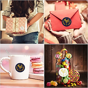 Thank You Stickers, 2 Rolls of 1000, 1.5 Inches in Diameter, Rose Gold Fonts, White/Blue Waterproof Thank You Stickers for Seal and Decorate Bags, Envelopes, Boxes, Greeting Cards, Gifts, Crafts