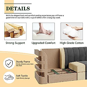 Shintenchi Upgraded Convertible Sectional Sofa Couch, 3 Seat L Shaped Sofa with High Armrest Linen Fabric Small Couch Mid Century for Living Room, Apartment and Office (Black)