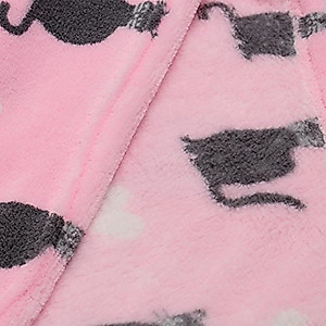 COSMOZ dryd Cat White Heart Pattern Pink Background Soft Lightweight Coral Fleece 230GSM Blanket Throw 50" x 60"