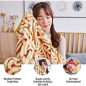 Soft Blanket Throw Kawaii Pillow Simulation Instant Noodles Shape Pillow Funny Realistic Food Round Blanket Throw Blanket for Adults&Kids