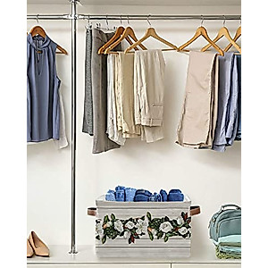 Storage Cubes Organizer with Handles, Magnolia Flowers Plant on Wooden Plank Storage Bins Fabric Collapsible Storage Baskets for Shelf Closet Nursery Cloth Organizers Box 1pcs-15x11x9.5in