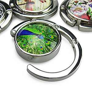 kilofly Purse Hook [Set of 4] - Foldable - Gorgeous Peacock Pouch