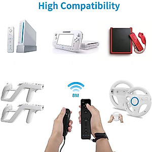 Poulep Gesture Controller and Nunchuck Joystick with Silicone Case for Wii Wii U Console (black + light blue)