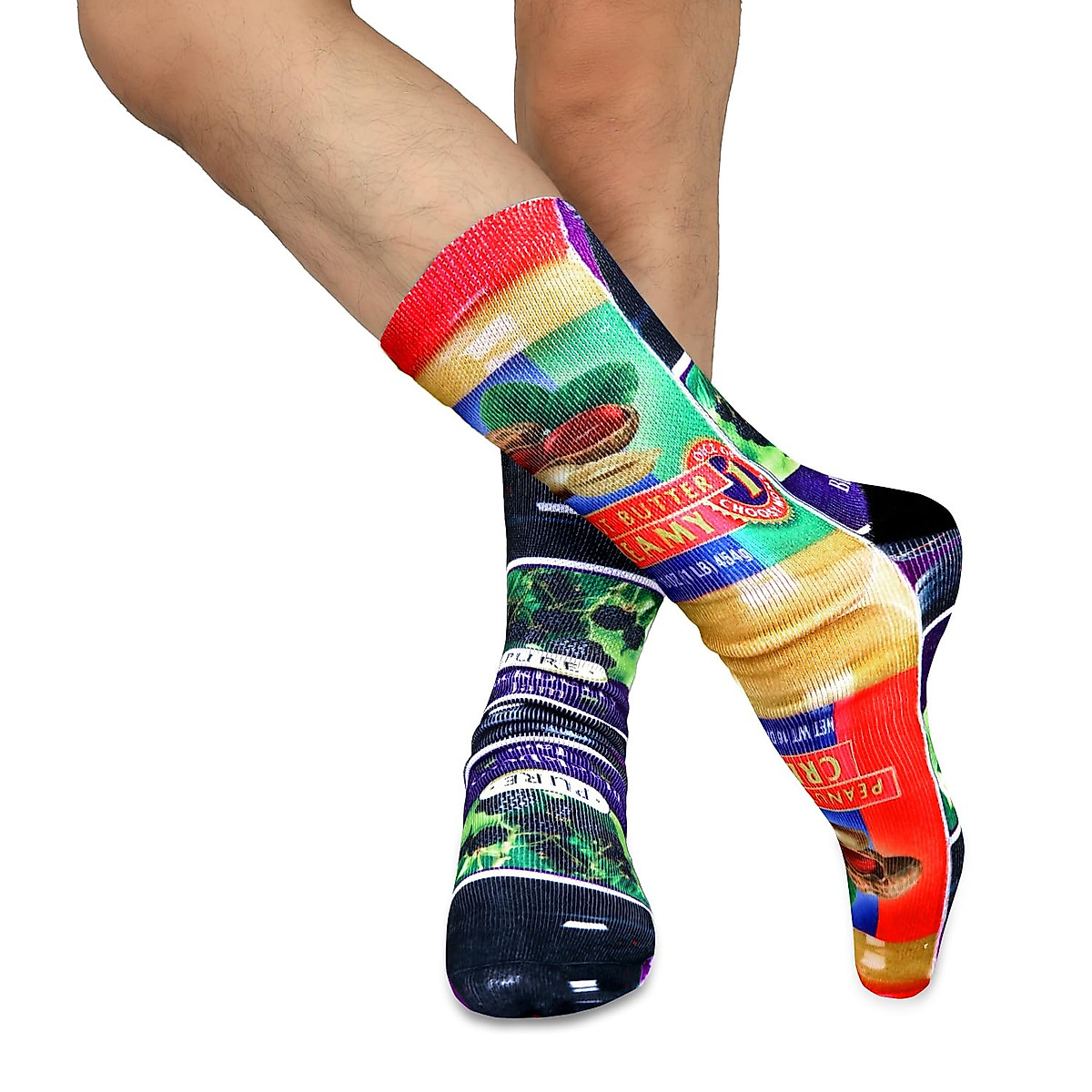 Benefeet Sox Mens Funny Crazy Socks Unisex Cool Funky 3D Print Food Patterned Calf Socks Boys Youth Novelty Athletic Tube Socks Peanut Butter and Jelly Socks, Peanut Butter and Jelly