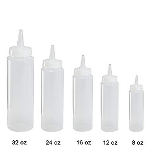 TigerChef Plastic Squeeze Bottle For Condiments Ketchup Mustard Dressing Sauces Pancake Batter Waffle Mix (12 Pack, 16 Oz Squeeze Bottles)