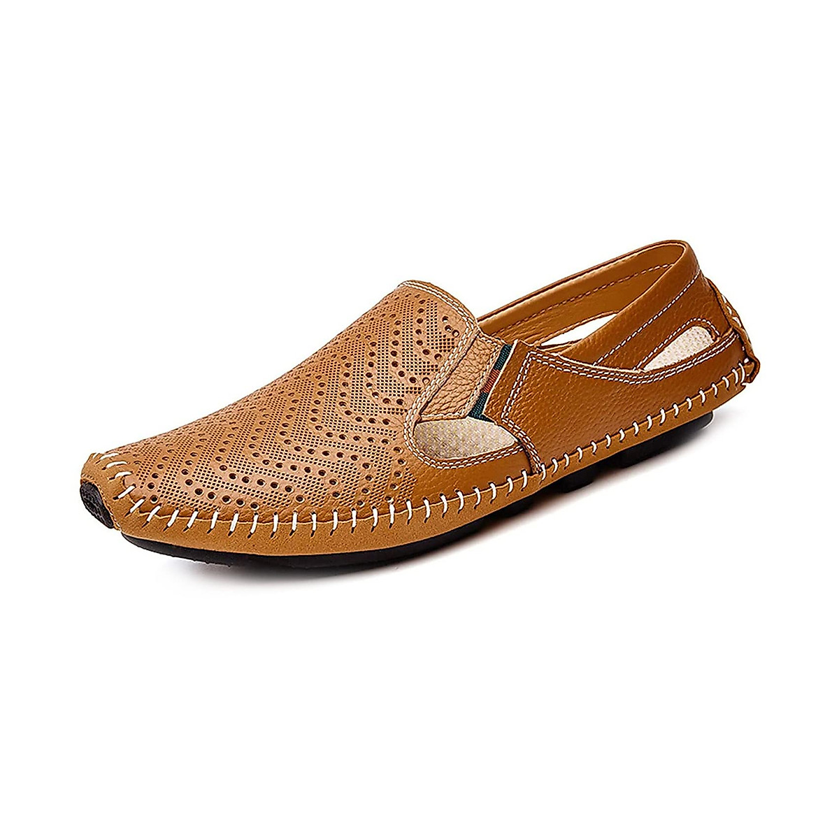 Asifn Mens Leather Driving Loafer Lightweight Slip-on Breathable Walking Boat Shoes Flat Slippers Outdoor Moccasin 9-9.5 Brown