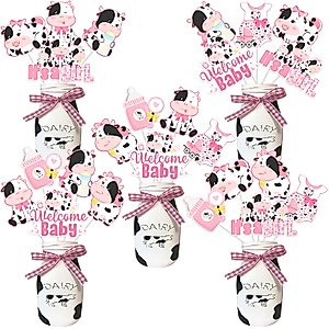 Cheereveal 24 Pieces Cow Centerpieces for Tables Baby Shower, Cow Theme Table Toppers, Cow Baby Shower Centerpieces Decorations Girl for Farm Animal Birthday Party Supplies