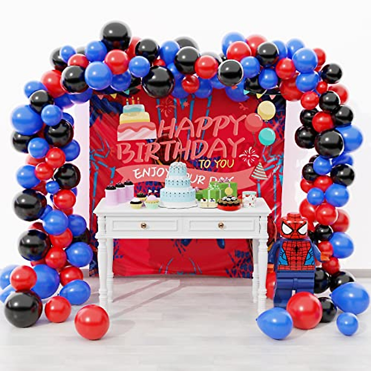 steliu Spiderman Balloons Arch Garland Kit, 109 Pieces Superhero Latex Balloons for Baby Shower Wedding Birthday Graduation Anniversary Party Background Decorations (black)