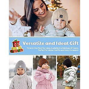 3 Pack Baby Beanie Hats with Earflaps, 2 Size Baby Winter Hat for Newborn Infant Toddler Kids Children with Cute Smiley Face, Soft Warm Fleece Lined Knit Hat for Girls Boys-15 Pink