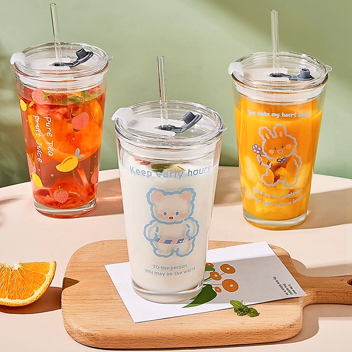 Mohary® 16-Pack Reusable Glass Straws, Clear Glass Drinking Straws, 8.5''x10MM, Set of 6 Straight and 6 Bent with 4 Cleaning Brushes, Perfect for Smoothies, Juice, Milkshakes, Tea