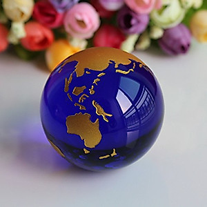 Crystal Glass Marbles Earth Globe World map Quartz Crystals Sphere Terrarium Desk Ornaments Nautical Home Decor (Gold 2.36inch)