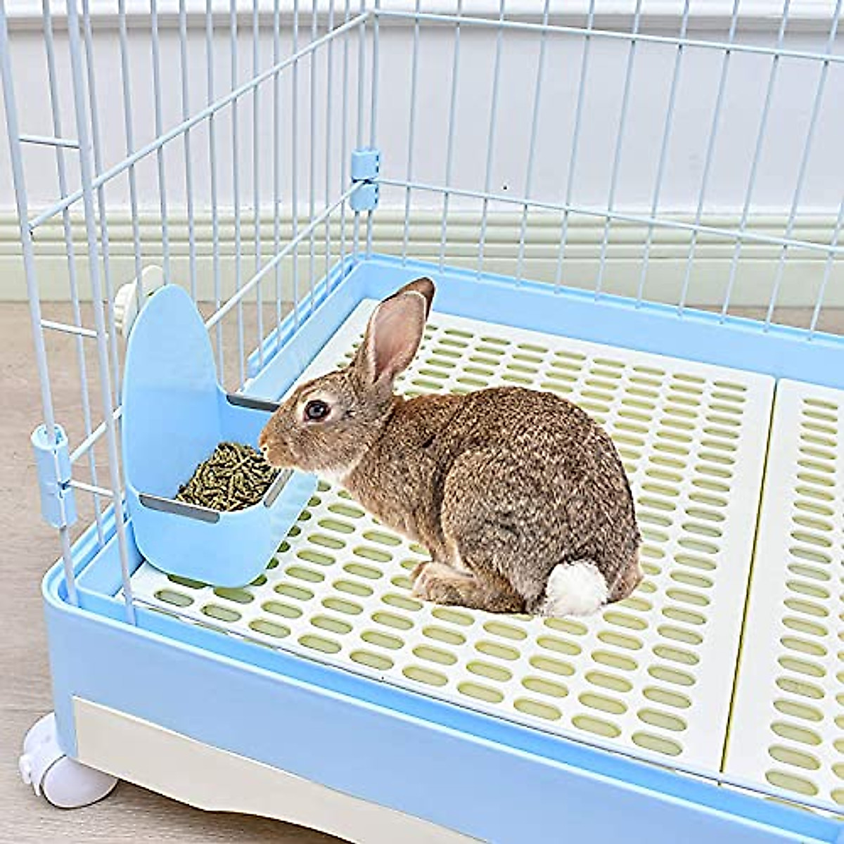 kathson Food and Water Bowl Cage Feeder for Rabbits Dish Feeder Removable Hanging Spill Proof Anti Bite for Rabbit, Guinea Pig, Chinchilla, Hamster, Ferret (Blue)