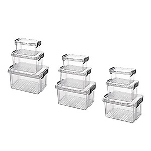 Storage Organizer Set of 1 QT, 2.5 QT and 4 QT Storage Containers with Lid, Set of 9, Clear