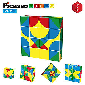 PicassoTiles 1" Infinite Magnetic Puzzle Game Magic Pixy Cube Puzzles Brain Teaser Set w/Free Ideabook Kids Toy Magnet Pattern Block Matching Card Challenge Toys Inspiration STEM Learning PTC16