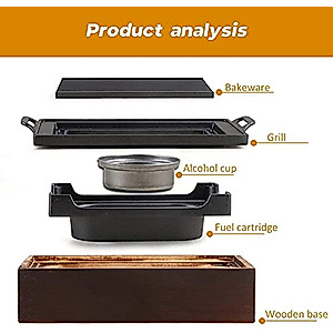 Helikim Portable BBQ Grill, Japanese-Korean Household Wooden Alcohol Stove BBQ Grill with Wooden Base for Indoor Dining Table, Camping, Outdoor Garden BBQ,23cm