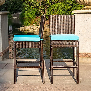 Sundale Outdoor Bar Stools 30 Inch Seat Height Set of 2, Patio Wicker Counter Stools with Back Rest, High Brown Rattan Chair with Pillow & Beige Cushion, All-Weather Armless Tall Pub Barstool