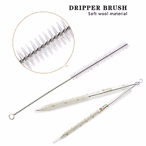 Glass Pipettes, ZEEROQOLAB 6pcs Glass Graduated Lab Pipettes 0.5ml,1ml,2ml,3ml,5ml,10ml, with 2pcs Glass Graduated Cylinder 5ml, 10ml, 2pcs Droppers Brush and 2pcs Glass Stir Sticks