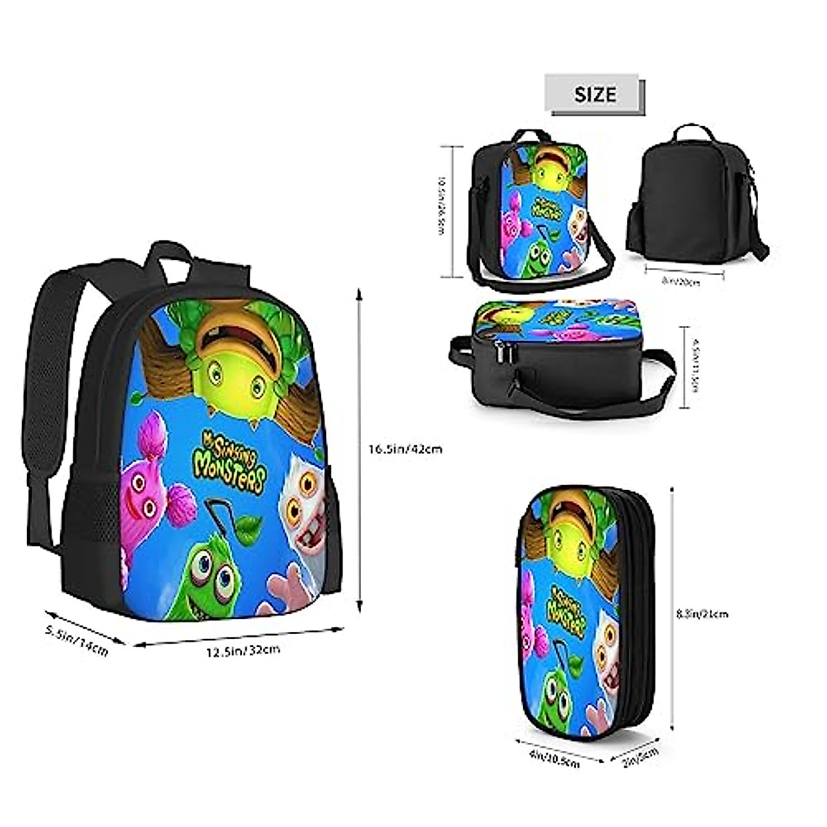 Fleiyd Cartoon Game 3 Piece Backpack Casual Lightweight Travel Bag With Pencil Case Lunch Bag Backpack Combo Unisex